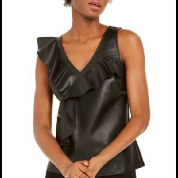INC International Concepts | Tops | Inc Faux Leather Ruffled Top Sz M ...